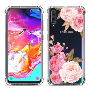 GREATRULY Floral Clear Case for Galaxy A70 for Women Girls,Pretty Phone Case for Samsung Galaxy A70 (2019),Flower Design Transparent Slim Soft Drop Proof TPU Bumper Cushion Silicone Cover Shell,FL-K