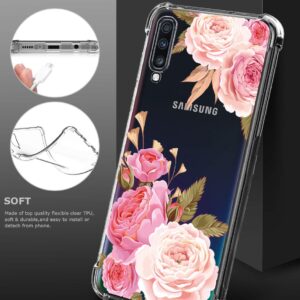 GREATRULY Floral Clear Case for Galaxy A70 for Women Girls,Pretty Phone Case for Samsung Galaxy A70 (2019),Flower Design Transparent Slim Soft Drop Proof TPU Bumper Cushion Silicone Cover Shell,FL-K