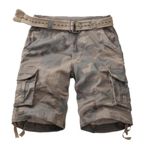 akarmy men's casual multi pocket outdoor camouflage shorts twill camo cargo shorts 8066 c34 retro camo(no belt) 34