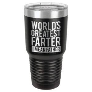 worlds greatest farter black 30 oz drink tumbler with straw and slide top lid | laser engraved travel mug | compare to yeti rambler | gift idea dad for father's day & birthday