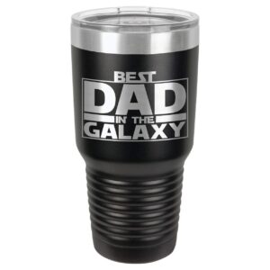 best dad in the galaxy black 30 oz drink tumbler with straw and slide top lid | laser engraved travel mug | compare to yeti rambler | gift idea dad for father's day & birthday