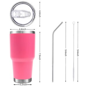 Toopify 30 oz Stainless Steel Insulated Tumbler Travel Mug with Straw Slider Lid, Cleaning Brush, Double Wall Vacuum (Hot Pink)