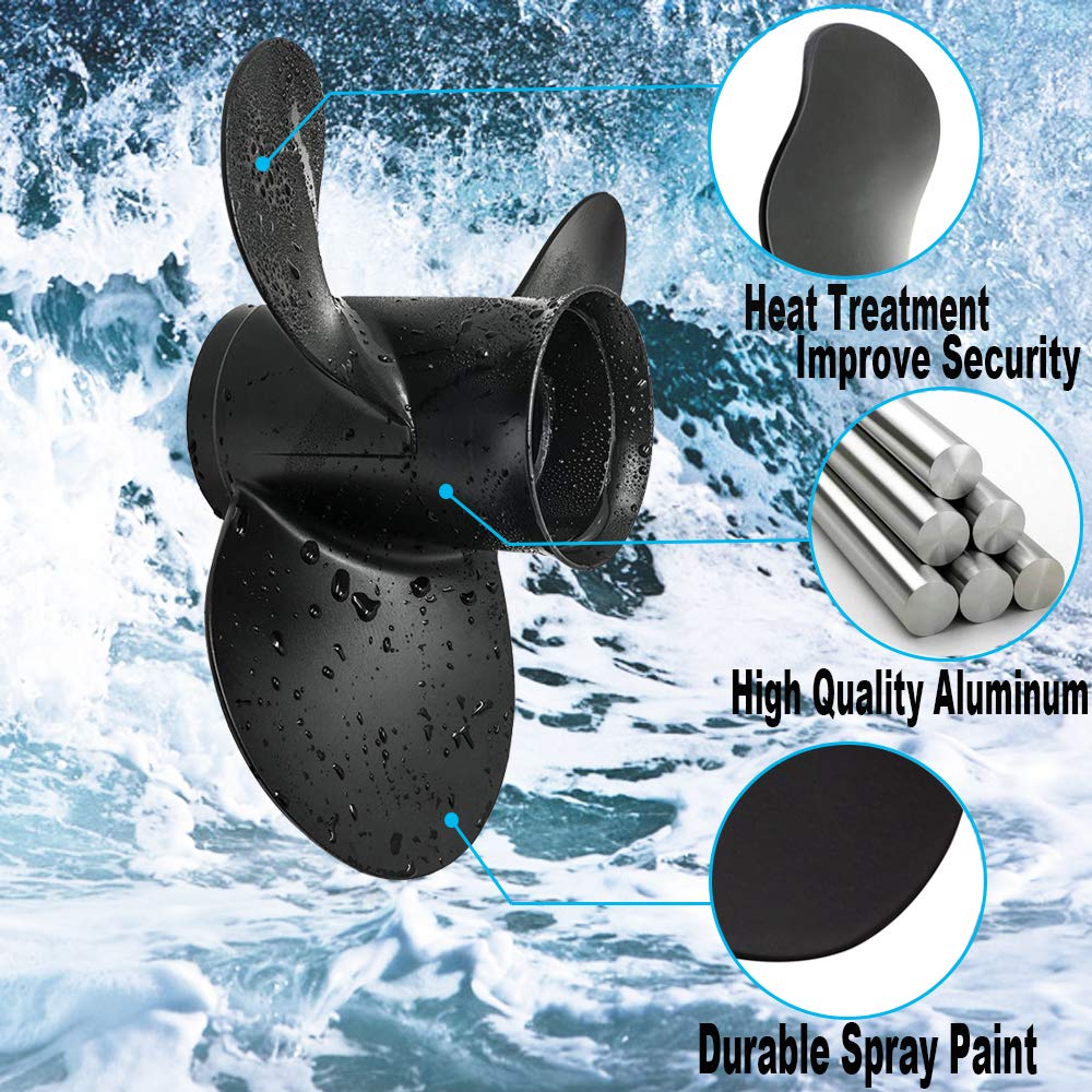 Young Marine Aluminum Outboard Propeller 4-Blade for Mercury Engines 25/30/35/40/45/50/55/60/70HP (D:10.38" x P:13")