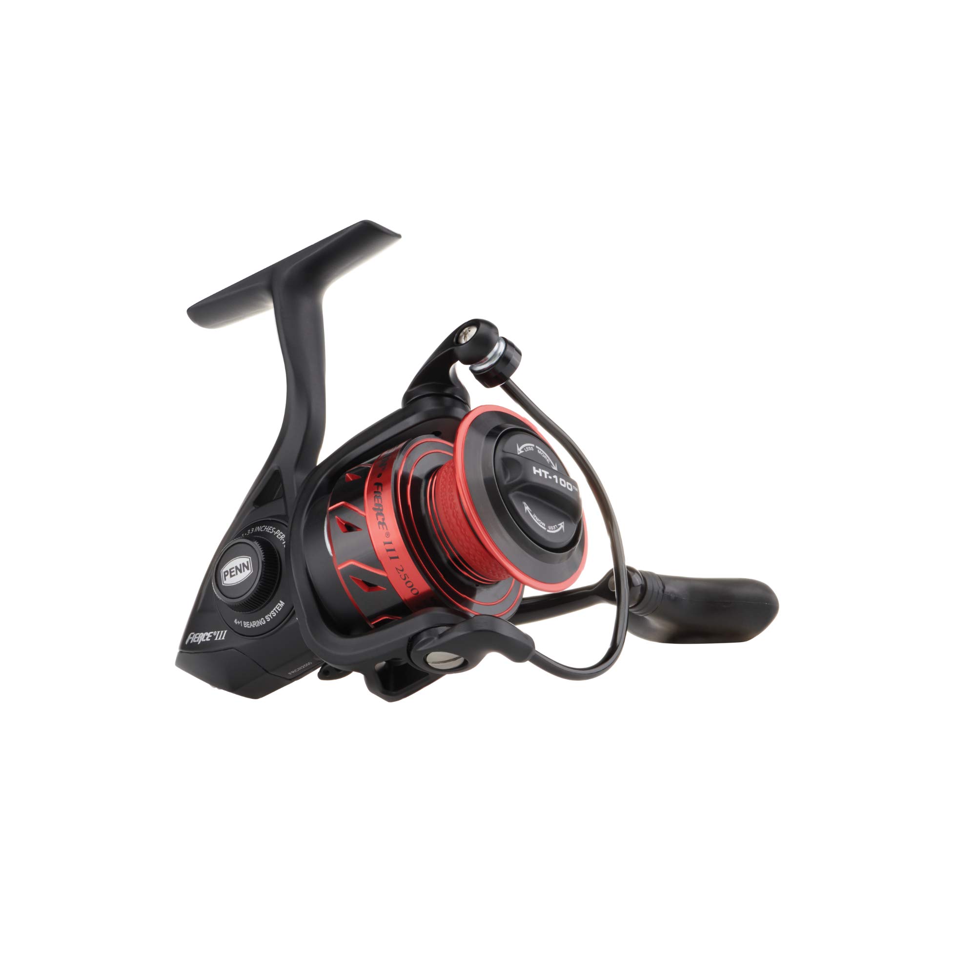 PENN Fierce III Spinning Inshore Fishing Reel, Size 2500, Right/Left Handle Position, Front Drag for Smooth Operation, Saltwater Fishing Reel,Black/Red