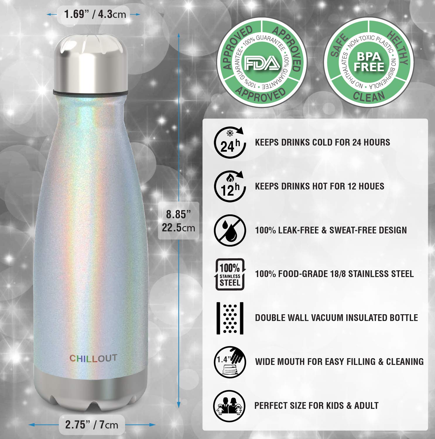 CHILLOUT LIFE Stainless Steel Water Bottle for Kids School: 12 oz Double Wall Insulated Cola Bottle Shape for Cold and Warm Drinks, BPA Free Metal Sports Bottle for Boys, Girls & Women