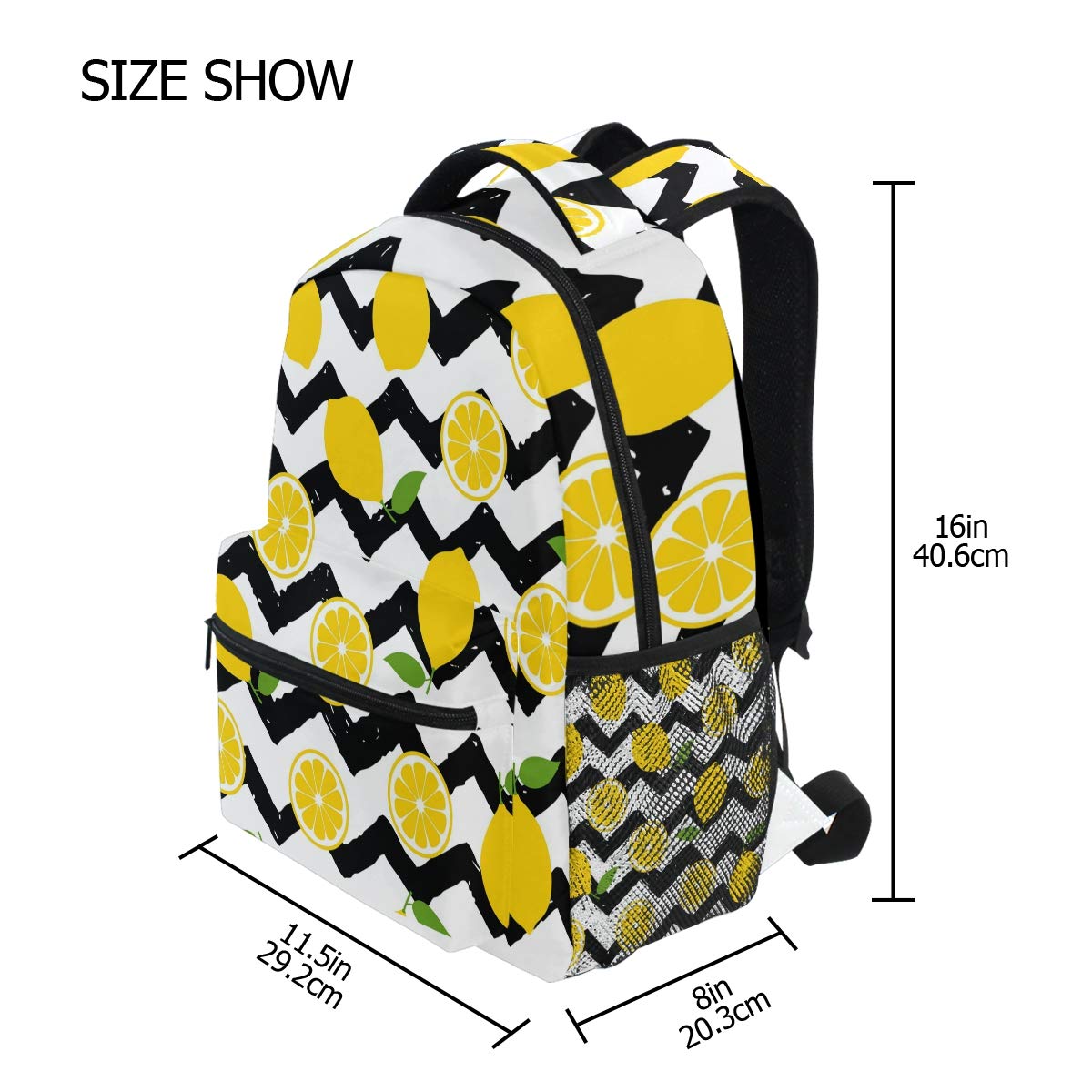 ALAZA Lemon Chevron Zig Zag Backpack Daypack School Bag Travel Shoulder Bag for Students Boys Girls