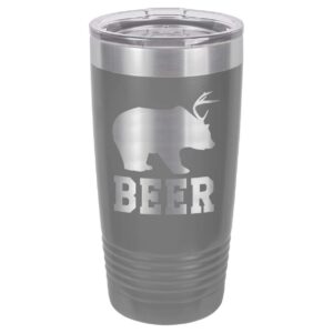 bear deer beer gray 20 oz drink tumbler with straw | laser engraved travel mug | compare to yeti rambler | gift idea dad for father's day & birthday | onlygifts.com