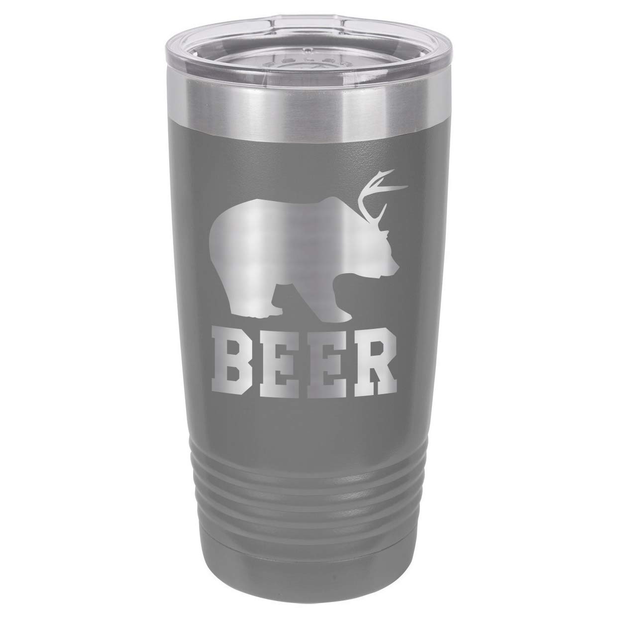 BEAR DEER BEER GRAY 20 oz Drink Tumbler With Straw | Laser Engraved Travel Mug | Compare To Yeti Rambler | Gift Idea Dad For Father's Day & Birthday | OnlyGifts.com