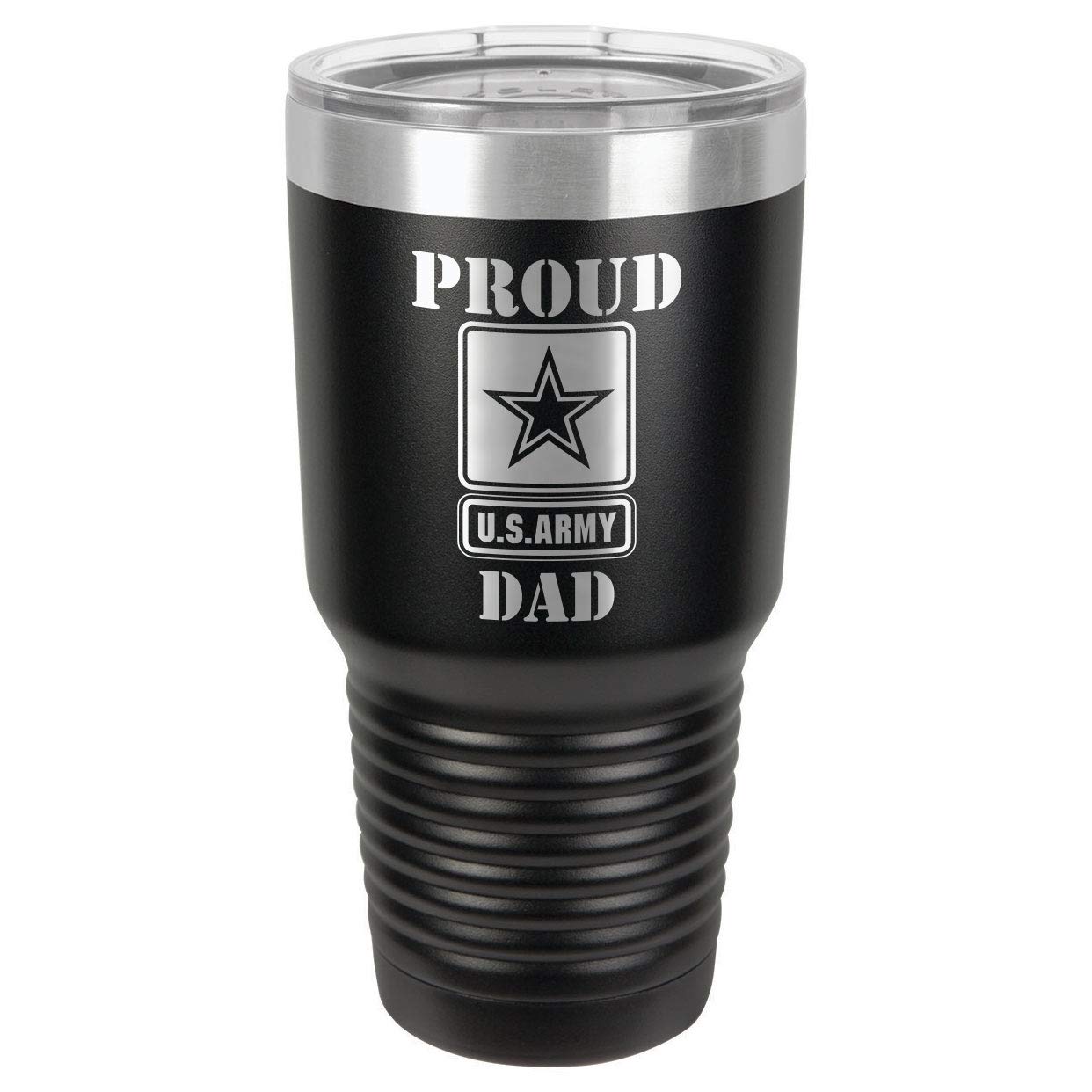 PROUD ARMY DAD BLACK 30 oz Drink Tumbler With Straw and Slide Top Lid | Laser Engraved Travel Mug | Compare To Yeti Rambler | Gift Idea Dad For Father's Day & Birthday