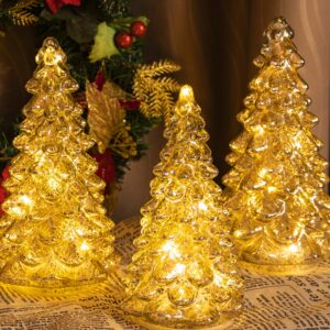 ki store lighted glass christmas tree figurine with timer set of 3 mercury glass christmas decoration battery operated for centerpieces window tabletop mantel