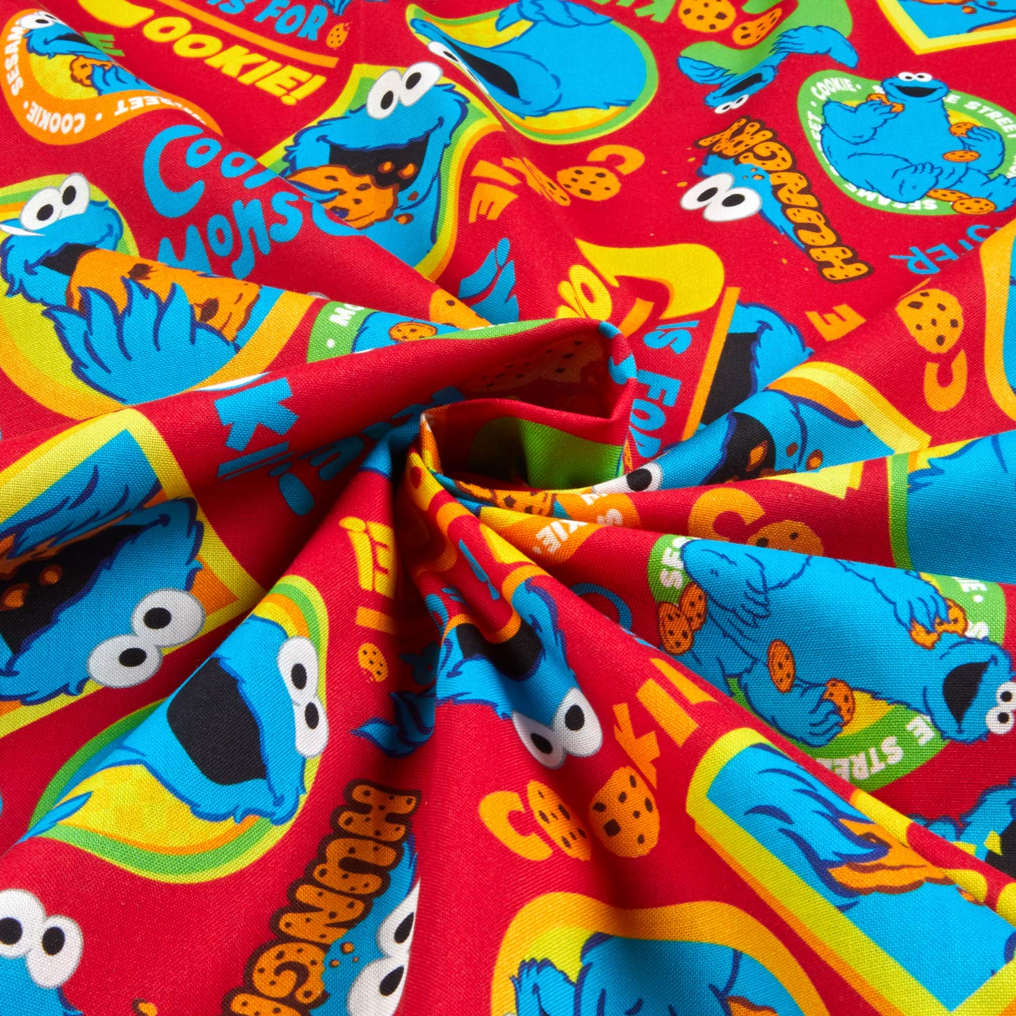 Sesame Street Digital Characters Cookie Monster Toss Red, Fabric by the Yard