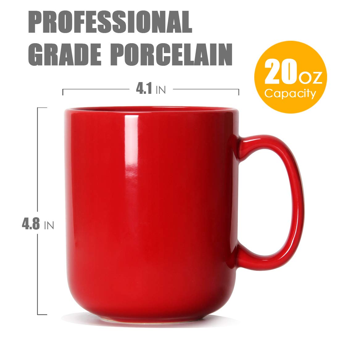 Smilatte 20 OZ Large Coffee Mug, M016 Plain Ceramic Boss Big Tea Cup with Handle for Dad Men, Red