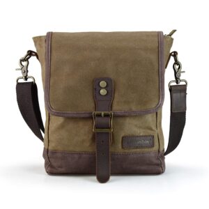 shangri-la small messenger bag for men and women waxed canvas purse waterproof crossbody shoulder satchel bag sling pack - brown