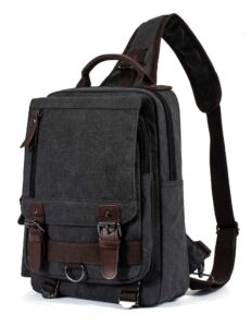 h hikker-link canvas messenger bag crossbody shoulder backpack sling bag rucksack daypack casual travel medium black