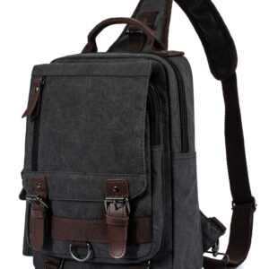 H HIKKER-LINK Canvas Messenger Bag Crossbody Shoulder Backpack Sling Bag Rucksack Daypack Casual Travel Medium Black