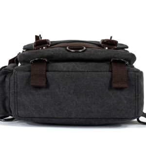 H HIKKER-LINK Canvas Messenger Bag Crossbody Shoulder Backpack Sling Bag Rucksack Daypack Casual Travel Medium Black