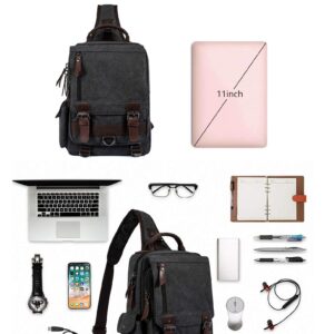 H HIKKER-LINK Canvas Messenger Bag Crossbody Shoulder Backpack Sling Bag Rucksack Daypack Casual Travel Medium Black