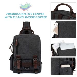 H HIKKER-LINK Canvas Messenger Bag Crossbody Shoulder Backpack Sling Bag Rucksack Daypack Casual Travel Medium Black