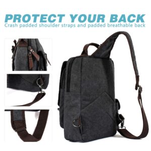 H HIKKER-LINK Canvas Messenger Bag Crossbody Shoulder Backpack Sling Bag Rucksack Daypack Casual Travel Medium Black