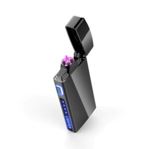 dual arc plasma lighter with led battery indicator and box, rechargeable windproof flameless electric lighters for fire outdoors camping hiking friends