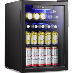 antarctic star beverage refrigerator cooler-85 can mini fridge glass door for soda beer wine stainless steel glass door small drink dispenser digital display for home, office bar,2.4cu.ft