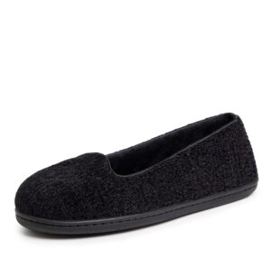 dearfoams women's rebecca lightweight cozy memory foam closed back slipper with wide widths, black chenille, 7-8