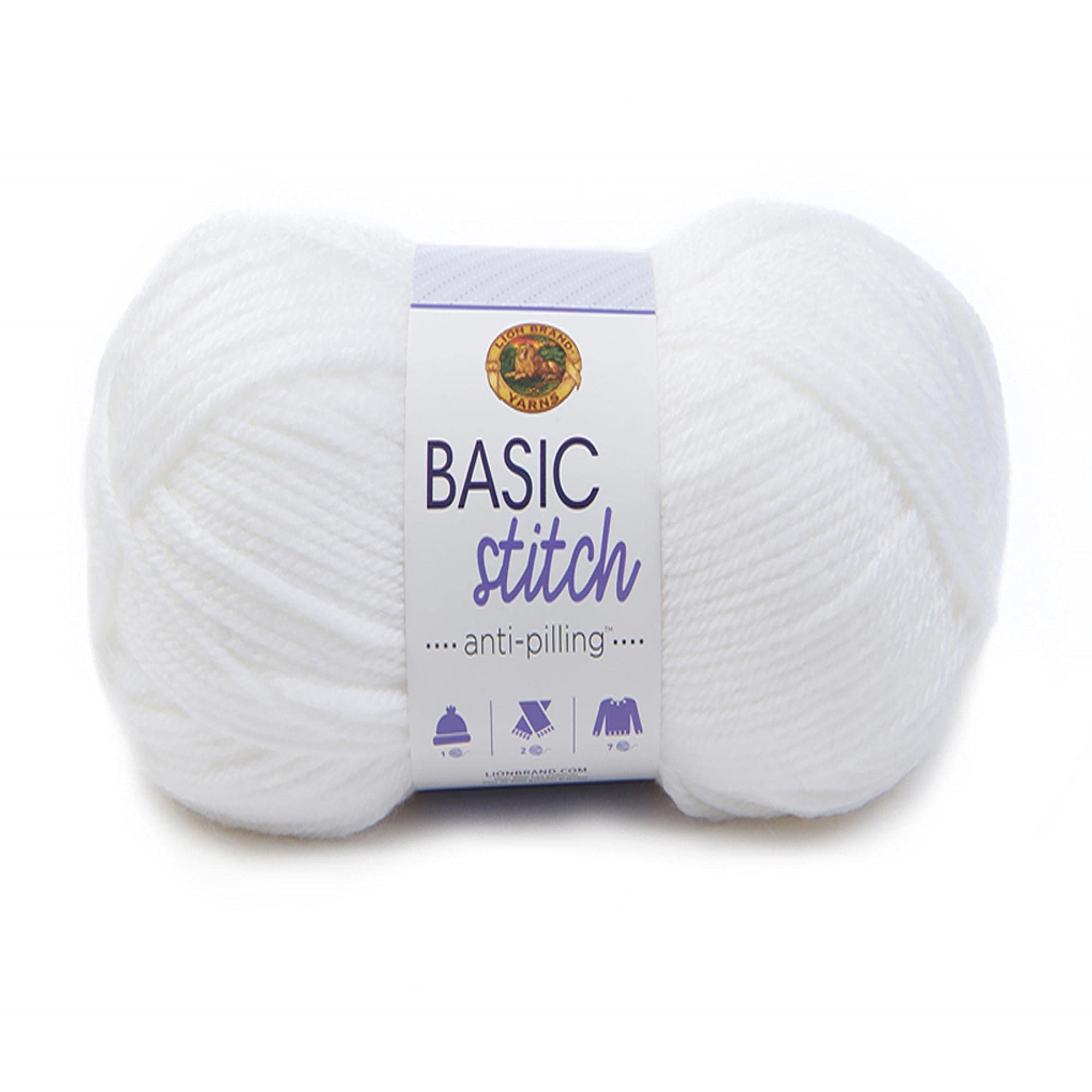 Lion Brand Yarn Basic Stitch Anti-Pilling Knitting Yarn, Yarn for Crocheting, 1-Pack, White