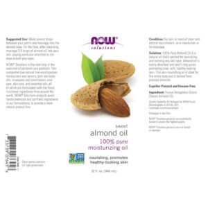 NOW Solutions, Sweet Almond Oil, 100% Pure Moisturizing Oil, Promotes Healthy-Looking Skin, Unscented Oil, 32-Ounce