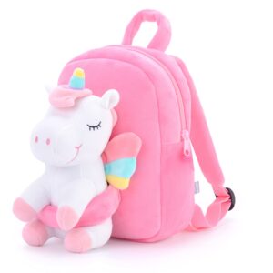 gloveleya unicorn backpack for girls kids backpack plush unicorn toy gifts for kids baby napkins snack books bag white 9 inches