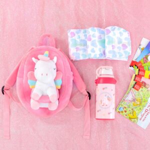 Gloveleya Unicorn Backpack for Girls Kids Backpack Plush Unicorn Toy Gifts for Kids Baby Napkins Snack Books Bag White 9 Inches