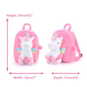 Gloveleya Unicorn Backpack for Girls Kids Backpack Plush Unicorn Toy Gifts for Kids Baby Napkins Snack Books Bag White 9 Inches