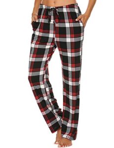 ekouaer women pajama pants comfy pj bottom with pockets stretch plaid sleepwear black and wine red plaid small