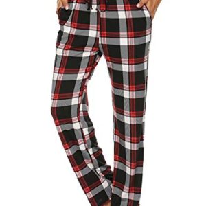 Ekouaer Women Pajama Pants Comfy Pj Bottom with Pockets Stretch Plaid Sleepwear Black and Wine Red Plaid Small