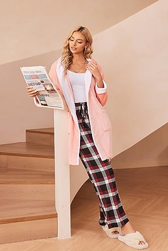 Ekouaer Women Pajama Pants Comfy Pj Bottom with Pockets Stretch Plaid Sleepwear Black and Wine Red Plaid Small