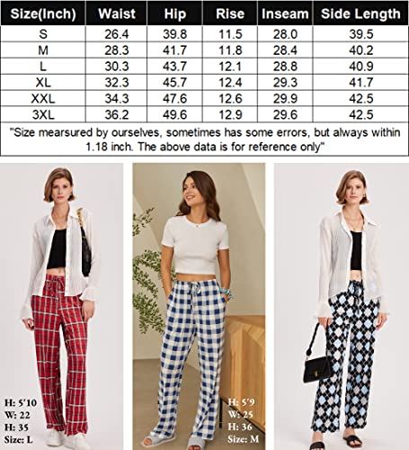 Ekouaer Women Pajama Pants Comfy Pj Bottom with Pockets Stretch Plaid Sleepwear Black and Wine Red Plaid Small