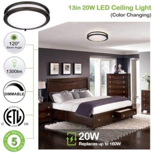 13 inch Flush Mount LED Ceiling Light Fixture, 2700K/3000K/3500K/4000K/5000K Adjustable Ceiling Lights, Oil Rubbed Bronze Saturn Dimmable Lighting for Hallway Bathroom Kitchen or Stairwell, ETL Listed