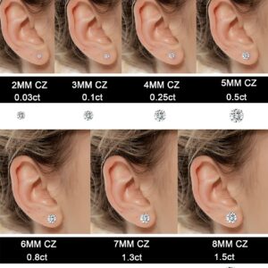 Tornito 7 Pairs 20G Stainless Steel Stud Earrings Round Cubic Zirconia Barbell Earring Set For Men Women 2MM-8MM Silver Tone