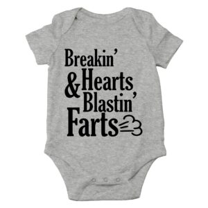 aw fashions breakin' hearts & blastin' farts baby bodysuit funny cute infant clothing baby wear apparel (12 months, sports grey)