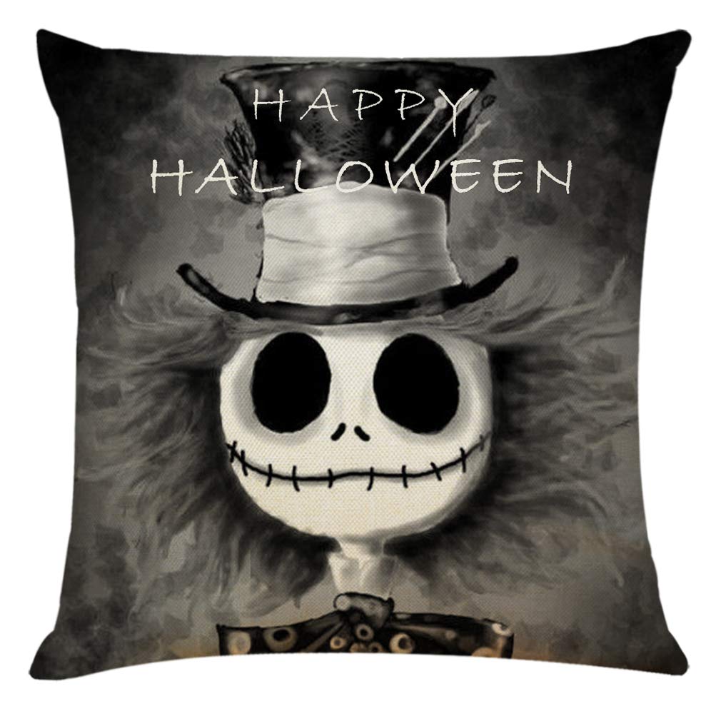 Ogrmar 4PCS 18"x18" Throw Pillow Covers Halloween Decorative Couch Pillow Cases Cotton Linen Pillow Square Cushion Cover for Sofa, Couch, Bed and Car