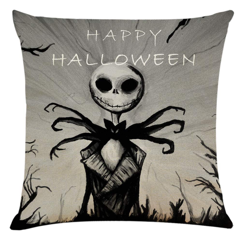 Ogrmar 4PCS 18"x18" Throw Pillow Covers Halloween Decorative Couch Pillow Cases Cotton Linen Pillow Square Cushion Cover for Sofa, Couch, Bed and Car