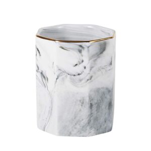 yosco ceramic desk pen holder stand marble pattern pencil cup pot desk organizer makeup brush holder (gray a)