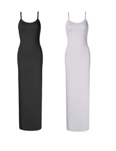 glorystar women sleeveless spaghetti strap cami maxi slip dress two-black&white l