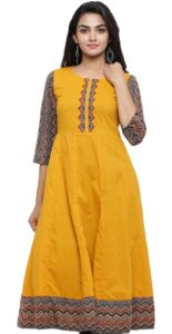 yash gallery indian cotton geometric print anarkali kurtis for women (mustard yellow)