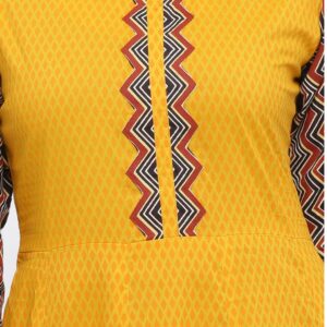 Yash Gallery Indian Cotton Geometric Print Anarkali Kurtis for Women (Mustard Yellow)