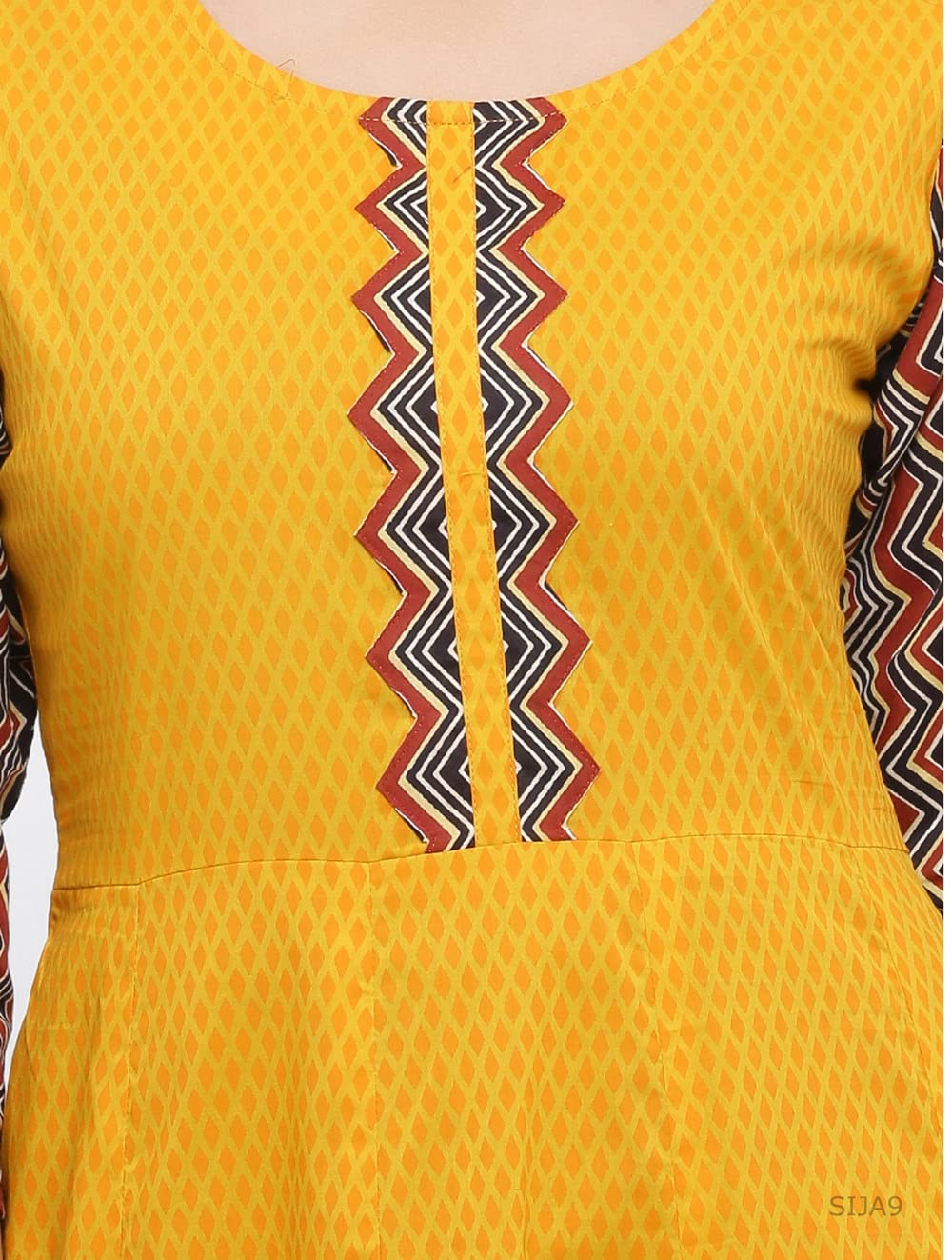 Yash Gallery Indian Cotton Geometric Print Anarkali Kurtis for Women (Mustard Yellow)