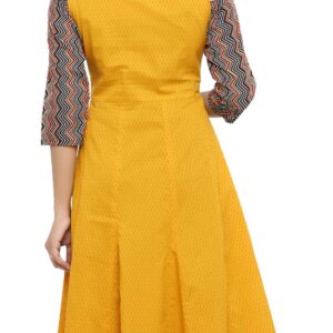 Yash Gallery Indian Cotton Geometric Print Anarkali Kurtis for Women (Mustard Yellow)