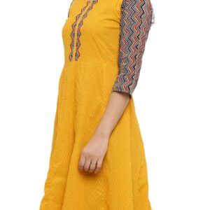 Yash Gallery Indian Cotton Geometric Print Anarkali Kurtis for Women (Mustard Yellow)