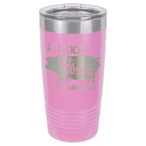 i like pig butts light purple 20 oz drink tumbler with straw | laser engraved travel mug with grilling quotes | compare to yeti rambler | best gift idea for birthday with bbq quotes | onlygifts.com