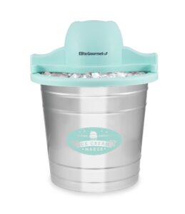 elite gourmet eim-308l 4 qt. electric motorized maker ice & rock salt, 4qt. freezing canister, creamy ice cream, gelato, frozen yogurt, or sorbet, recipe booklet, 4 quart, mint