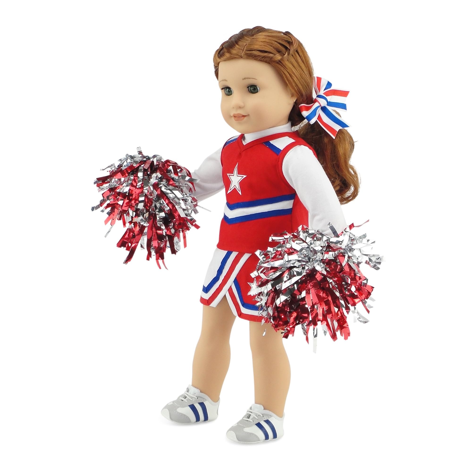 Emily Rose 18 Inch Doll Clothes & Accessories | 7 PC USA 18" Doll Cheer Cheerleader Sports Outfit Toy Gift Set Girls, Including 18-in Doll Shoes and Pom-Poms Accessory! | Fits most 18" Dolls